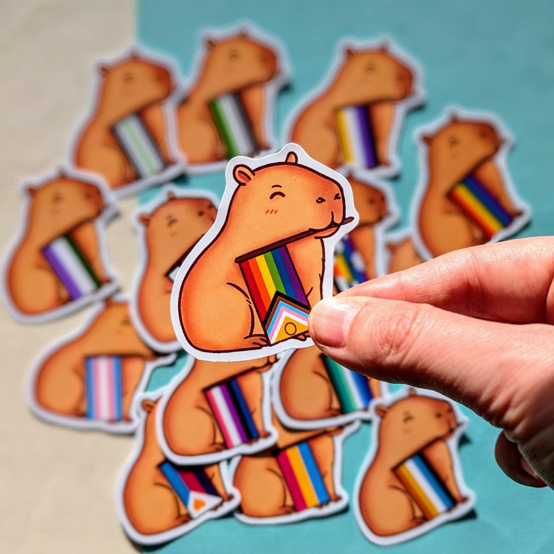 Pride Capybara Stickers | Queer Animal Stickers | LGBTQ+ Flag Set ...