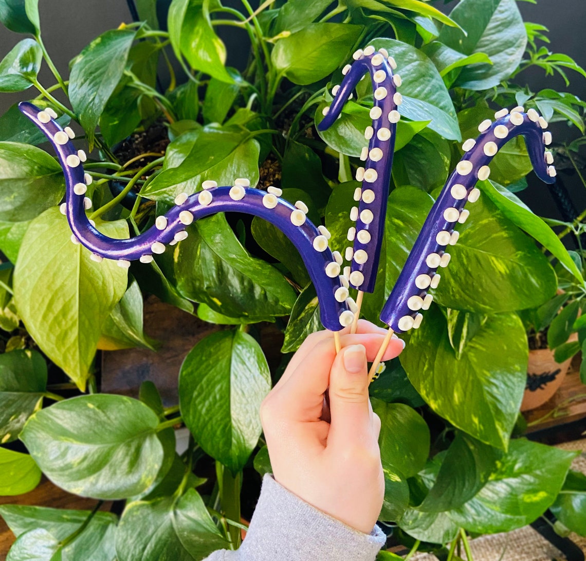 Tentacle Plant Art, Purple Octopus Tentacle Stakes, Plant Decor, Plant ...
