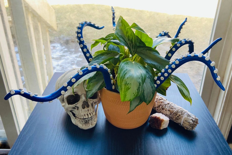 Tentacle Plant Art, Blue Octopus Tentacle Stakes, Plant Decor, Plant ...