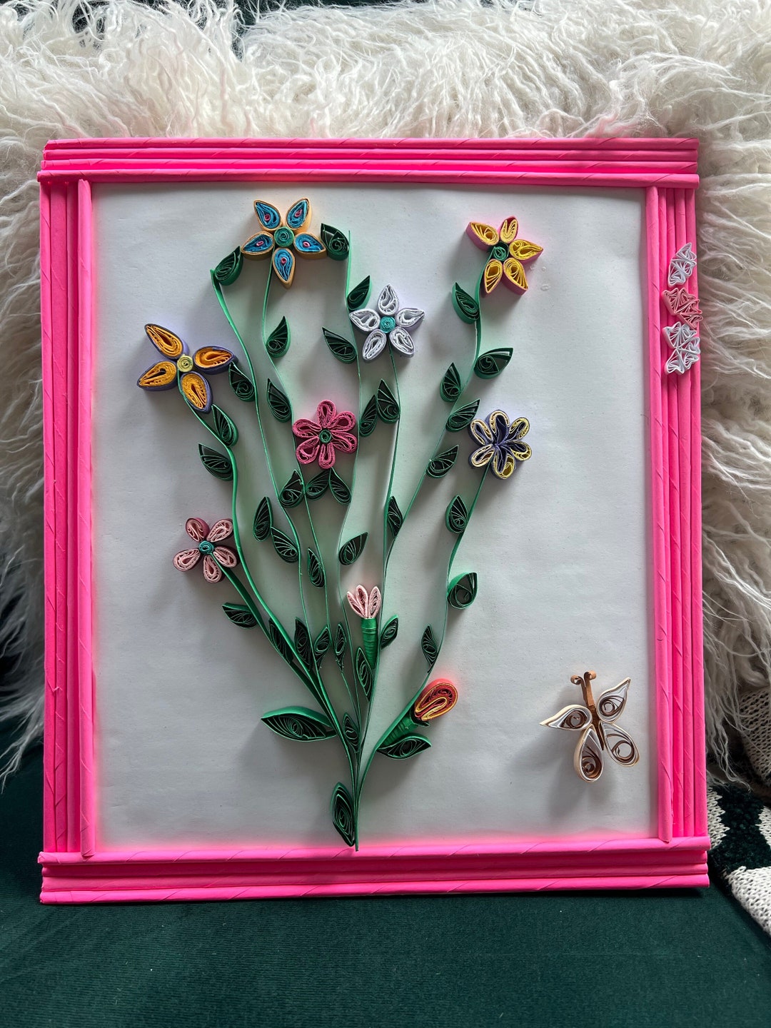 12" X 10" Quilling Framed Art Spring Colors Handmade Wall Decor ...