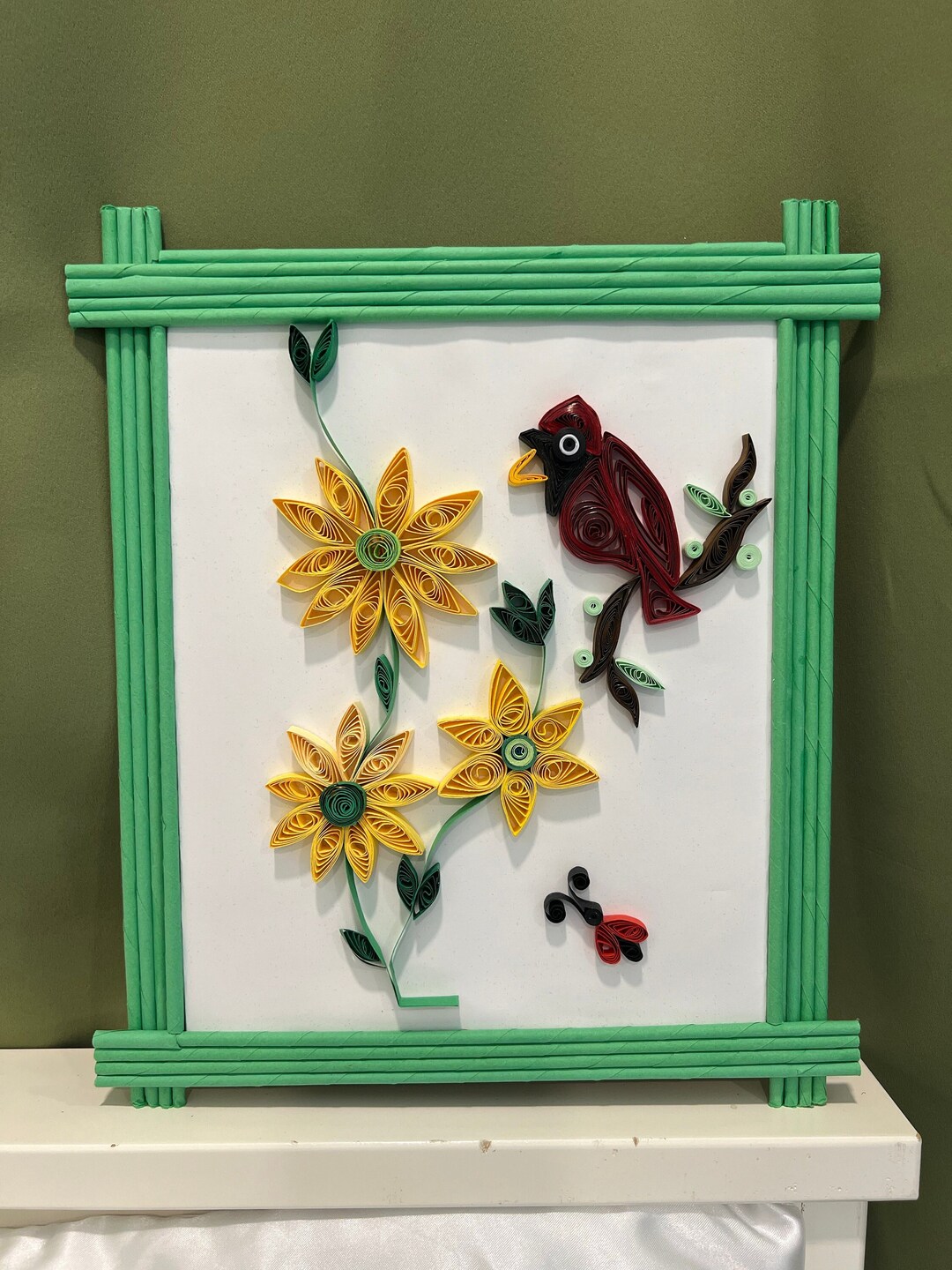 9" X 11" Quilling Framed Art Spring Colors and Birds Handmade Wall ...
