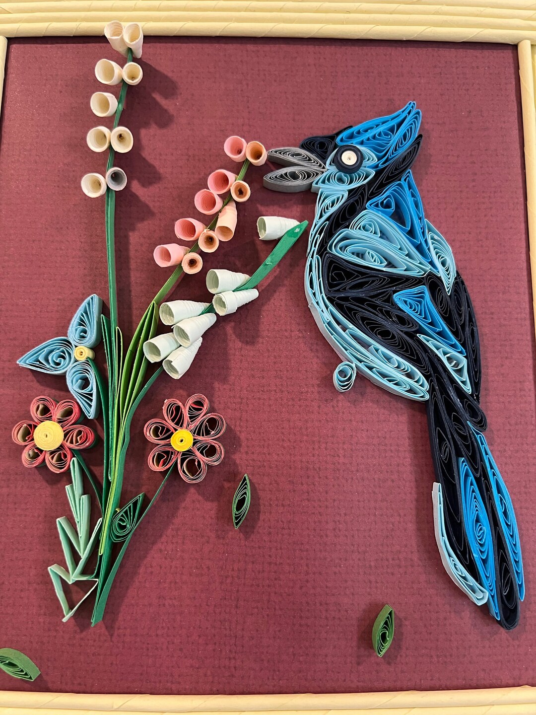 9" X 11" Quilling Framed Art Spring Colors and Bluejay Birds Handmade ...