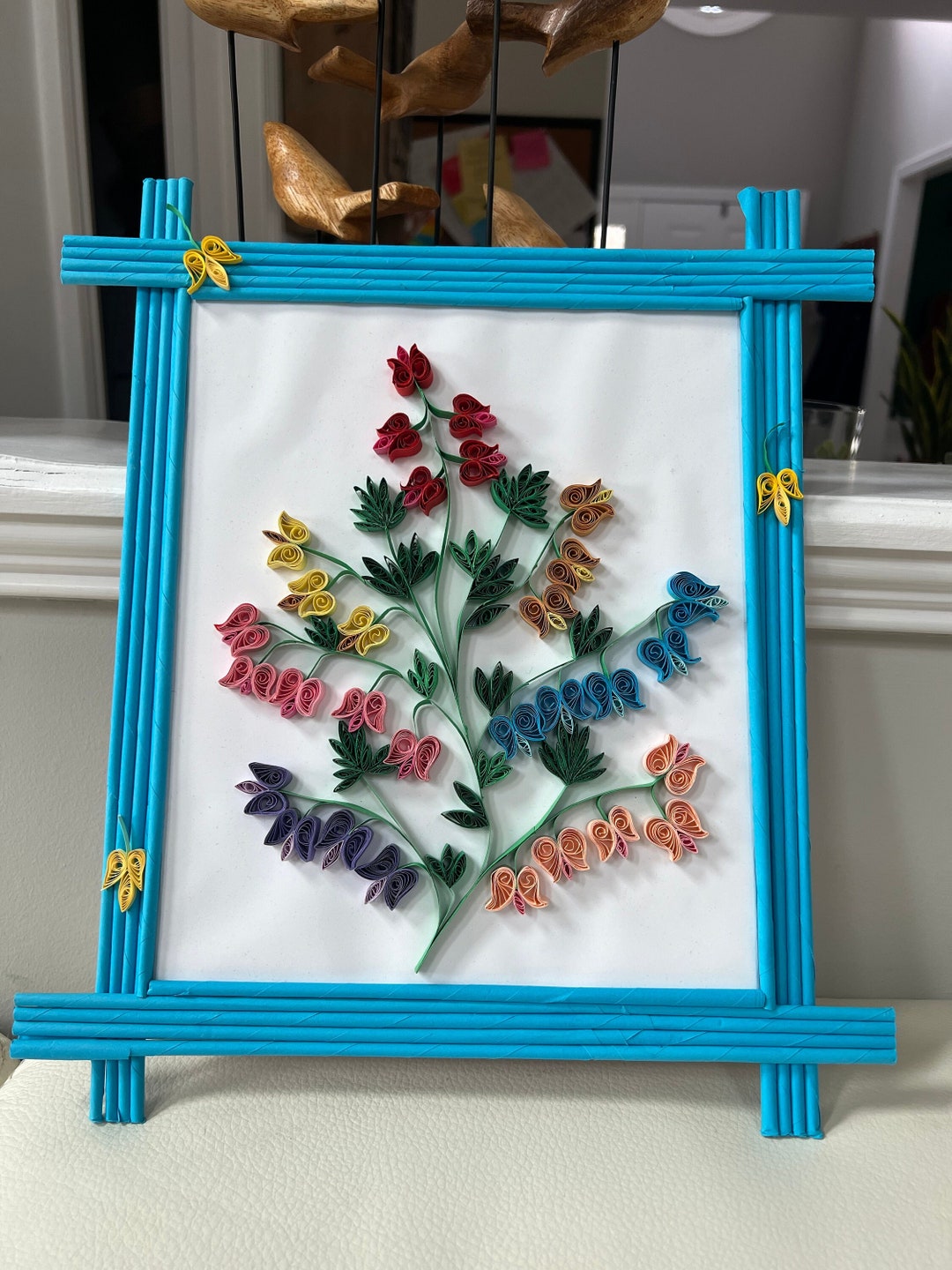 14.5" X 13.5" Quilling Framed Art Spring Colors Handmade Wall Decor ...