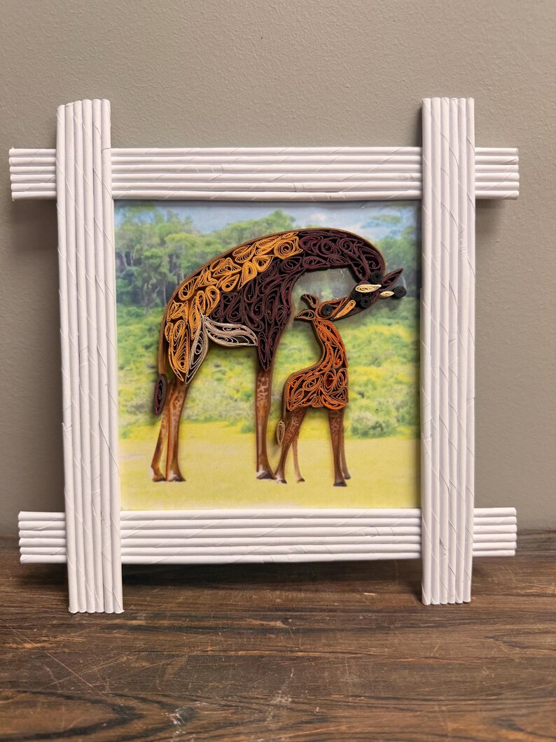 9" X 9" Motherly Love Giraffes in Nature Quilling Framed Art Handmade ...