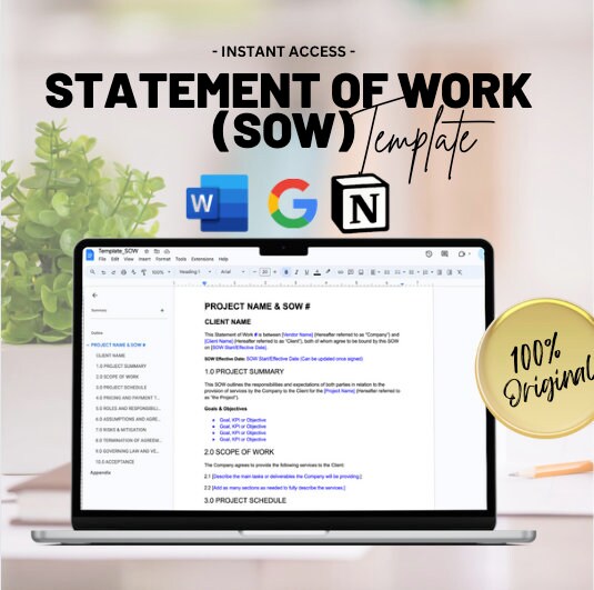 Statement of Work (SOW) Template With Bonus Library of Assumptions and ...