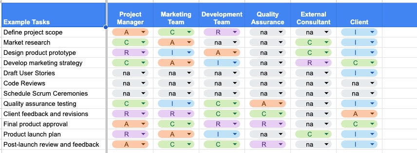 Project RACI Charts 6 Versions Roles and Responsibilities Project Roles ...