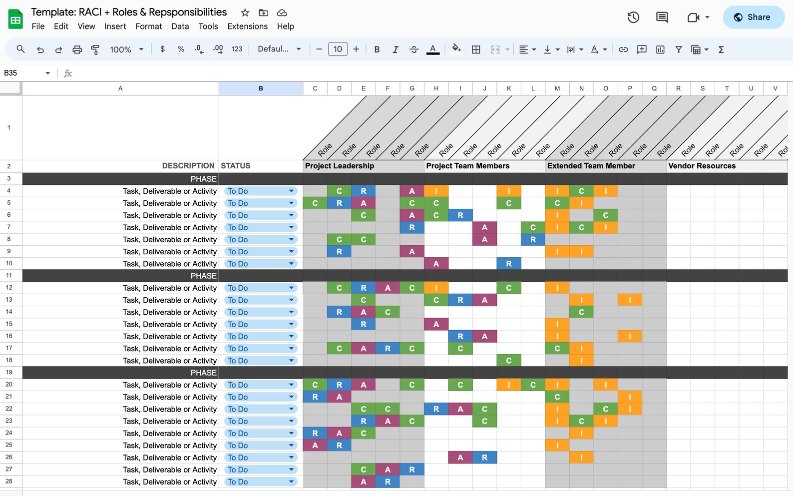 Project RACI Chart Template: Roles & Responsibilities (excel, Google ...