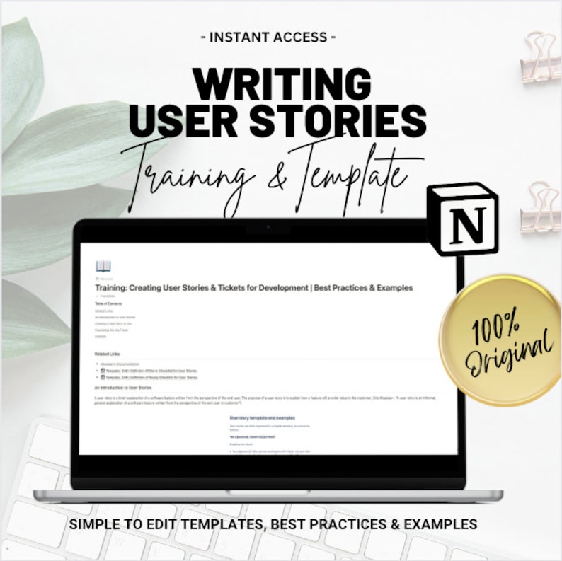 User Story Template Guide W/definition of Ready and Done Templates for ...
