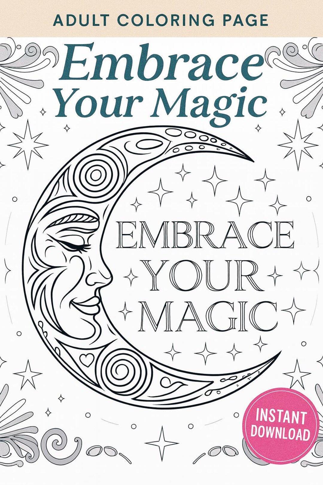 Embrace Your Magic Coloring Page | Feminine Energy Line Art for Self ...