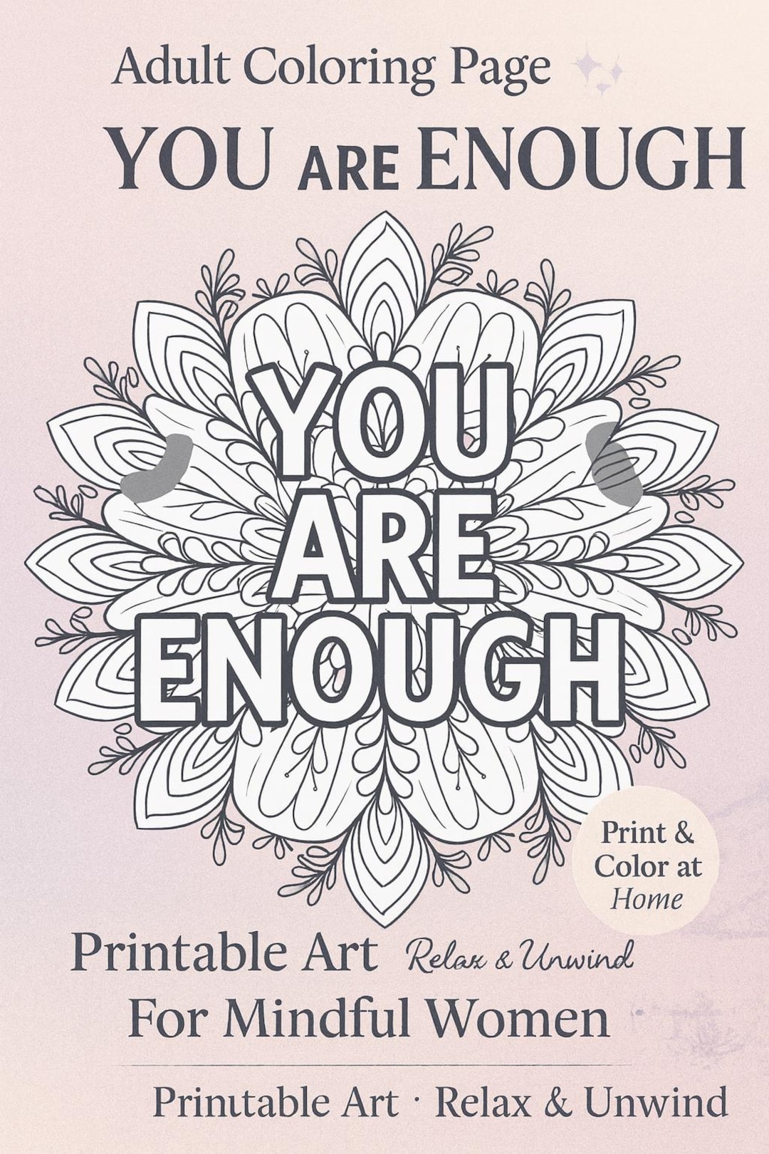 You Are Enough Affirmation Coloring Page Self-love Printable for Stress ...