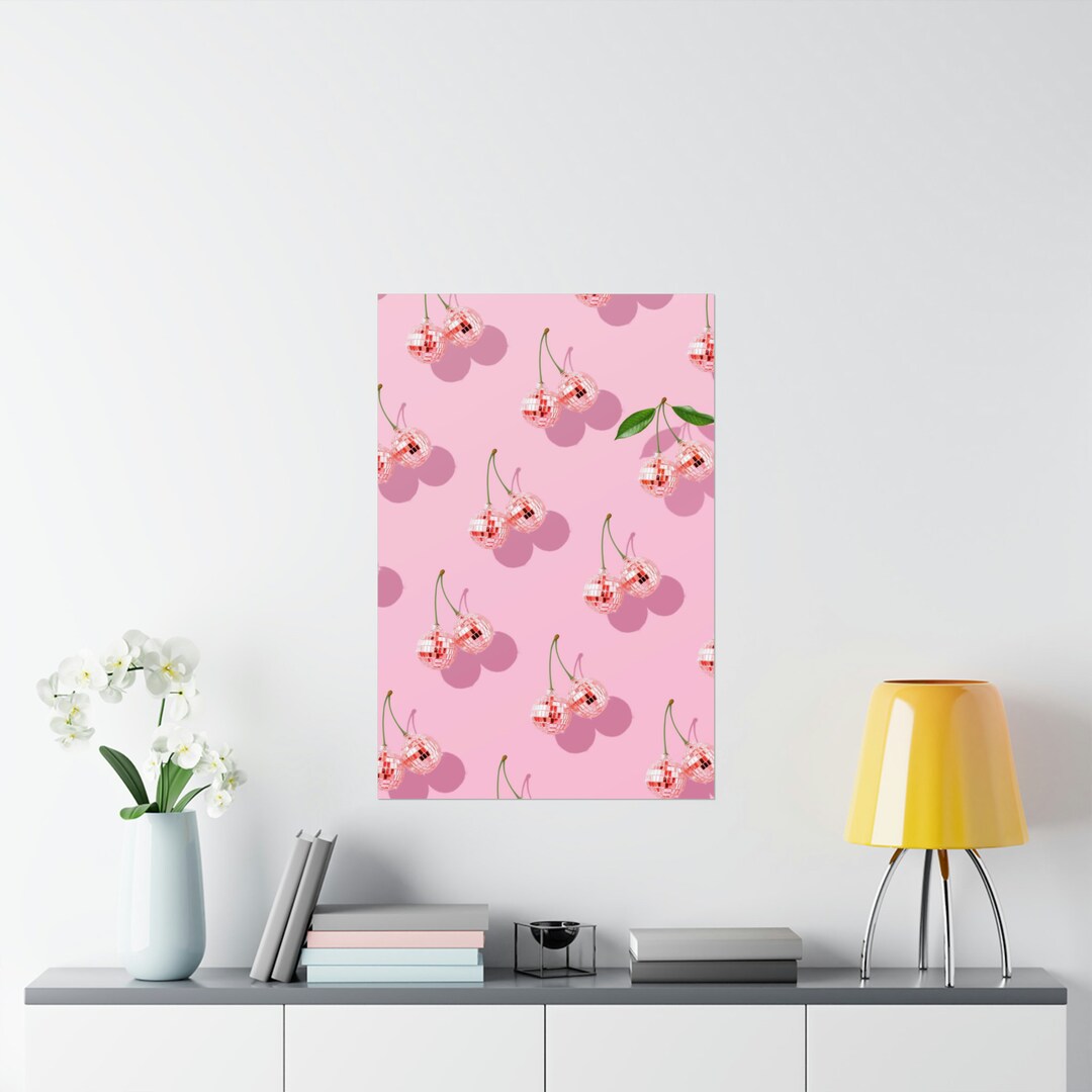 Disco Poster, Cherries Poster, Pink Poster, Pink Wall Art, Cherries ...