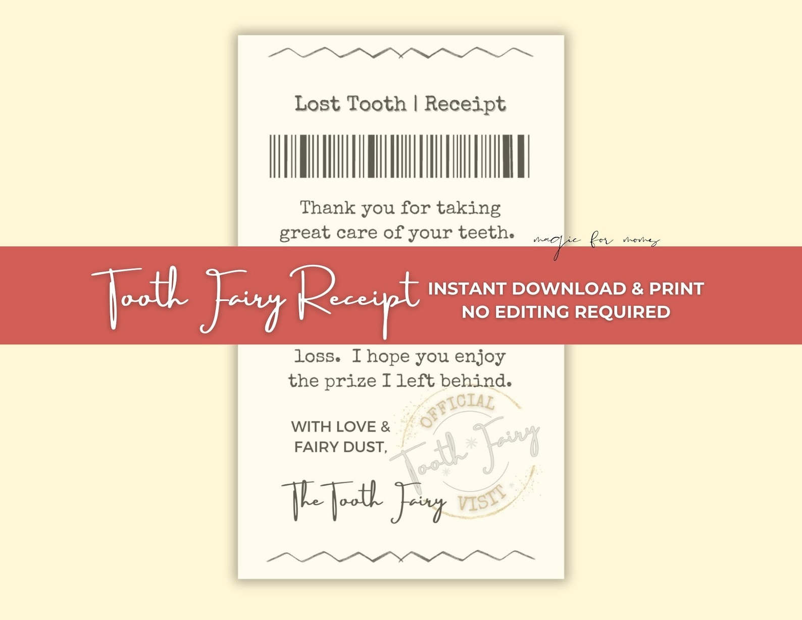 Tooth Fairy Letter Receipt Printable Lost Tooth No - Etsy