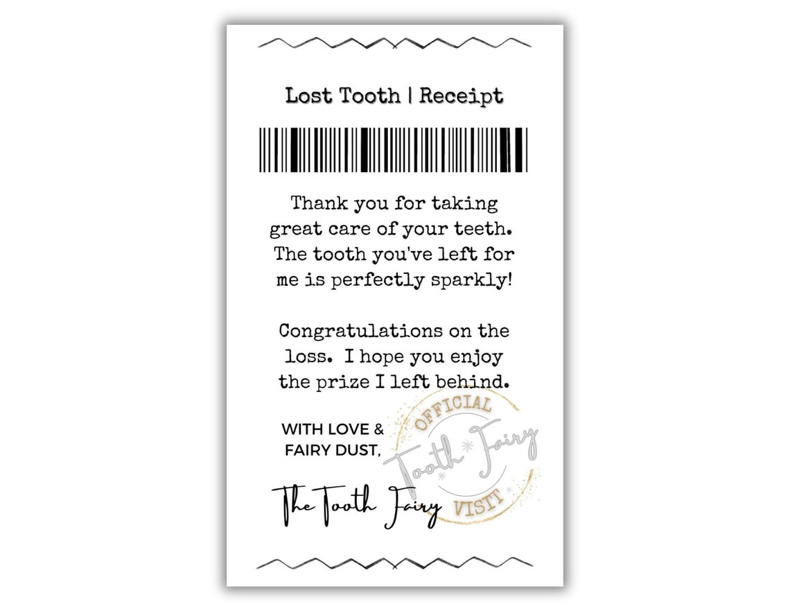 Tooth Fairy Letter Receipt Printable Lost Tooth No - Etsy