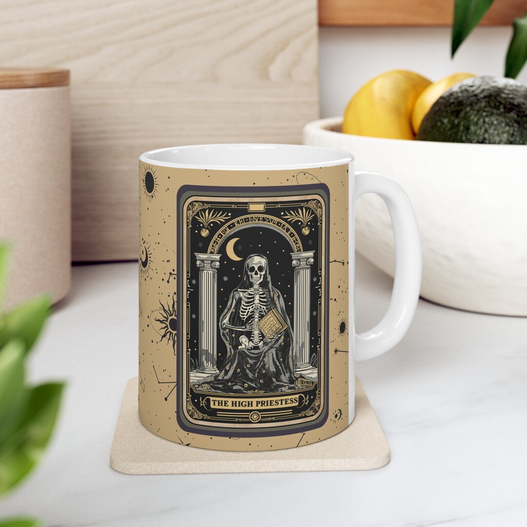 The High Priestess Skeleton Tarot Card Mug, Tarot Card Cup, Tarot Lover ...