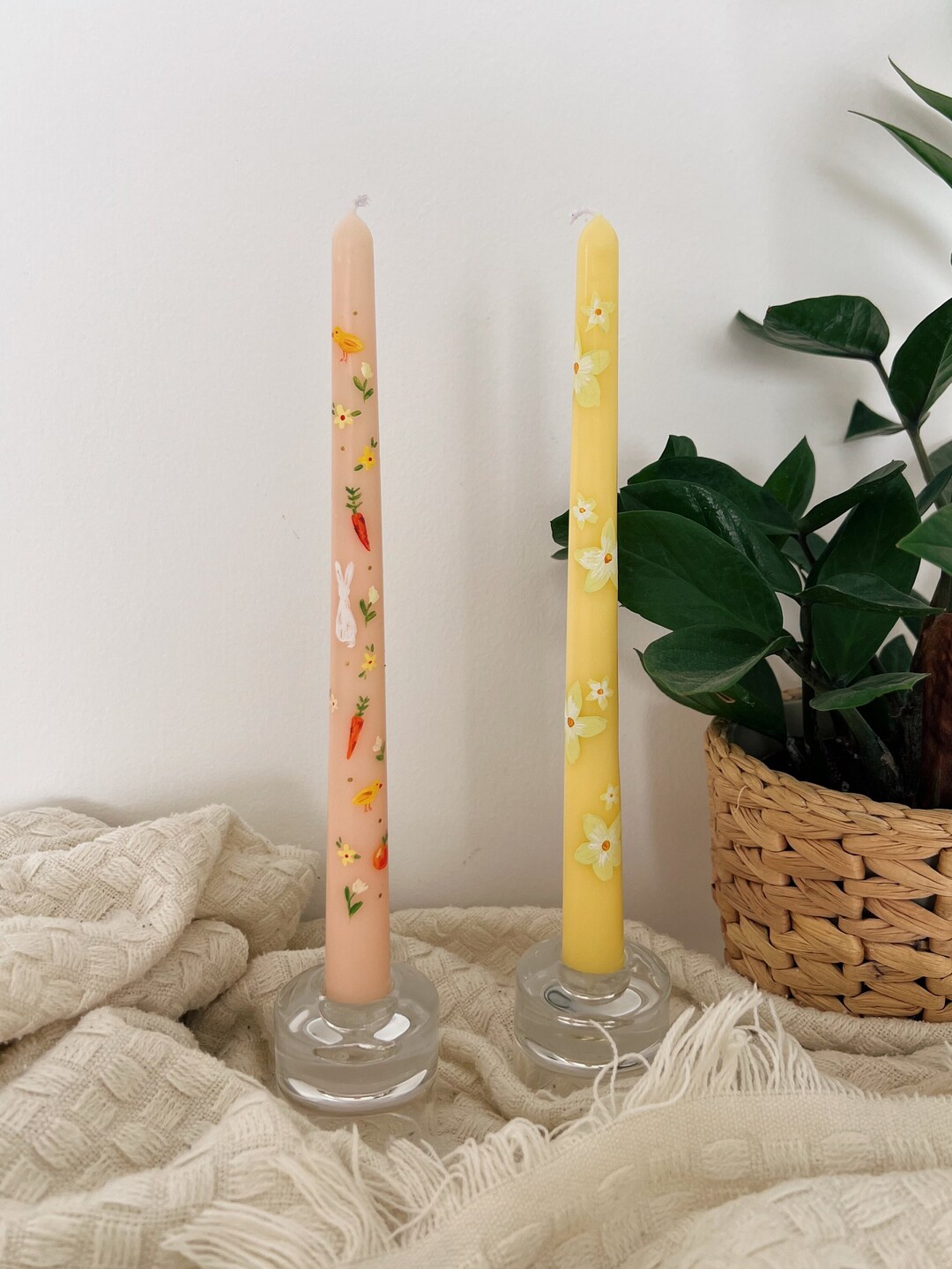 Yellow and Peach Hand Painted Candles, Soy Wax Table Candles - Etsy