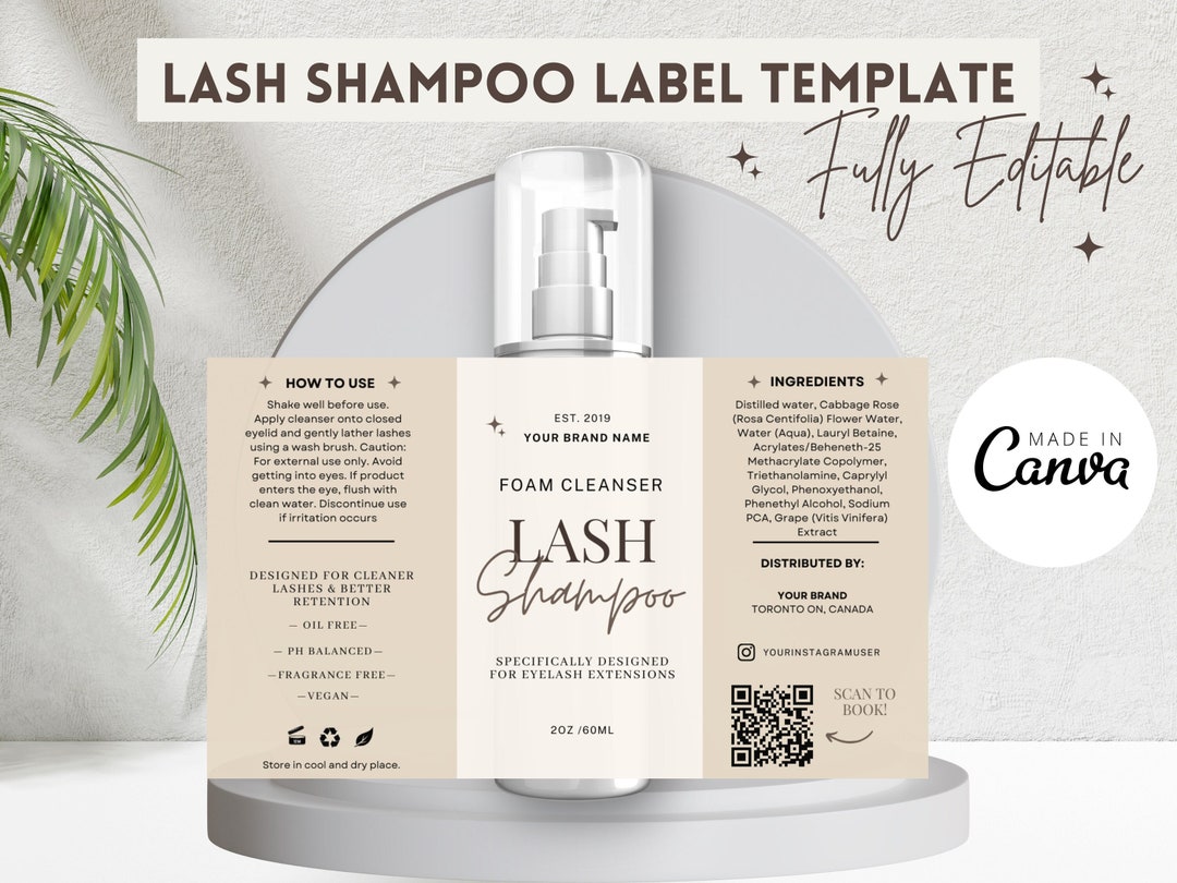 Lash Shampoo Label Template, DIY Eyelash Extension Cleanser (digital ...