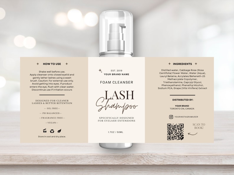 Lash Shampoo Label Template, DIY Eyelash Extension Cleanser (digital ...
