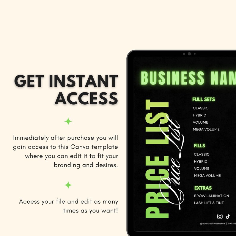 Editable Price List Template, Green DIY Service Menu Canva, Lash Tech ...