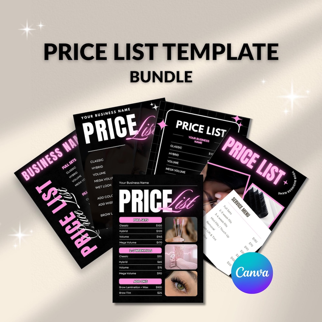 Editable Price List Template, Blue DIY Service Menu Canva, Lash Tech ...
