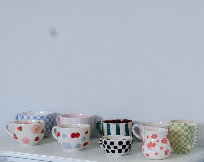 Custom Ceramic Pottery Mugs, Cute Aesthetic Mug, Coffee Clay Mug ...