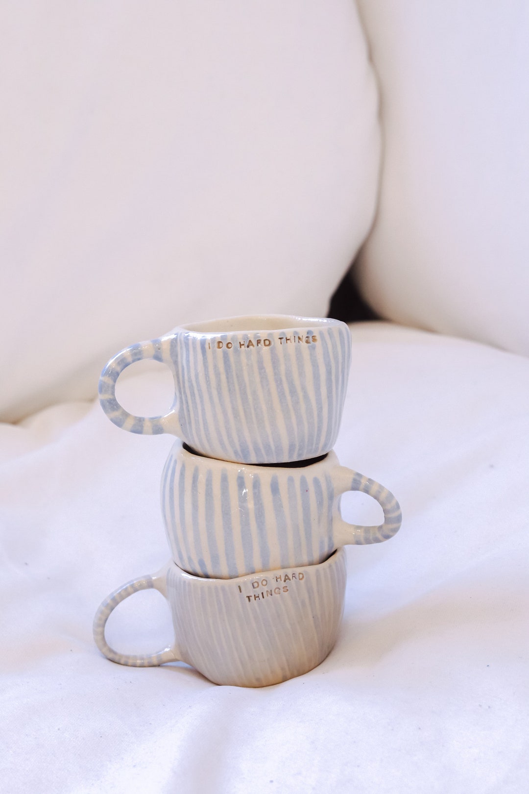 Blue Stripped Custom Handmade Ceramic Mug, Aesthetic Coffee Clay Mug ...