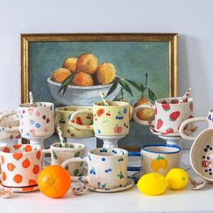 Handmade Ceramic Fruit Mug Set, Cute Breakfast Set, Papaya Clay Fruit ...