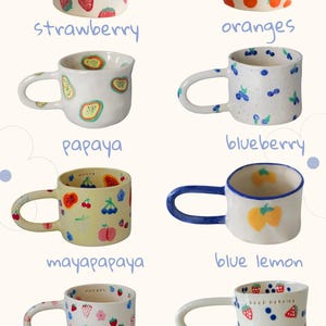 Handmade Ceramic Fruit Mug Set, Cute Breakfast Set, Papaya Clay Fruit ...