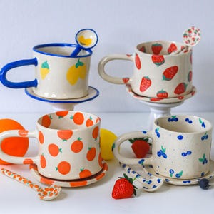 Handmade Ceramic Fruit Mug Set, Cute Breakfast Set, Papaya Clay Fruit ...