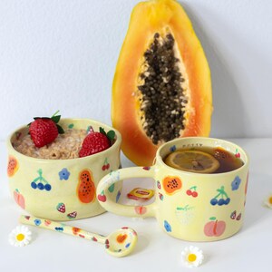 Handmade Ceramic Fruit Mug Set, Cute Breakfast Set, Papaya Clay Fruit ...