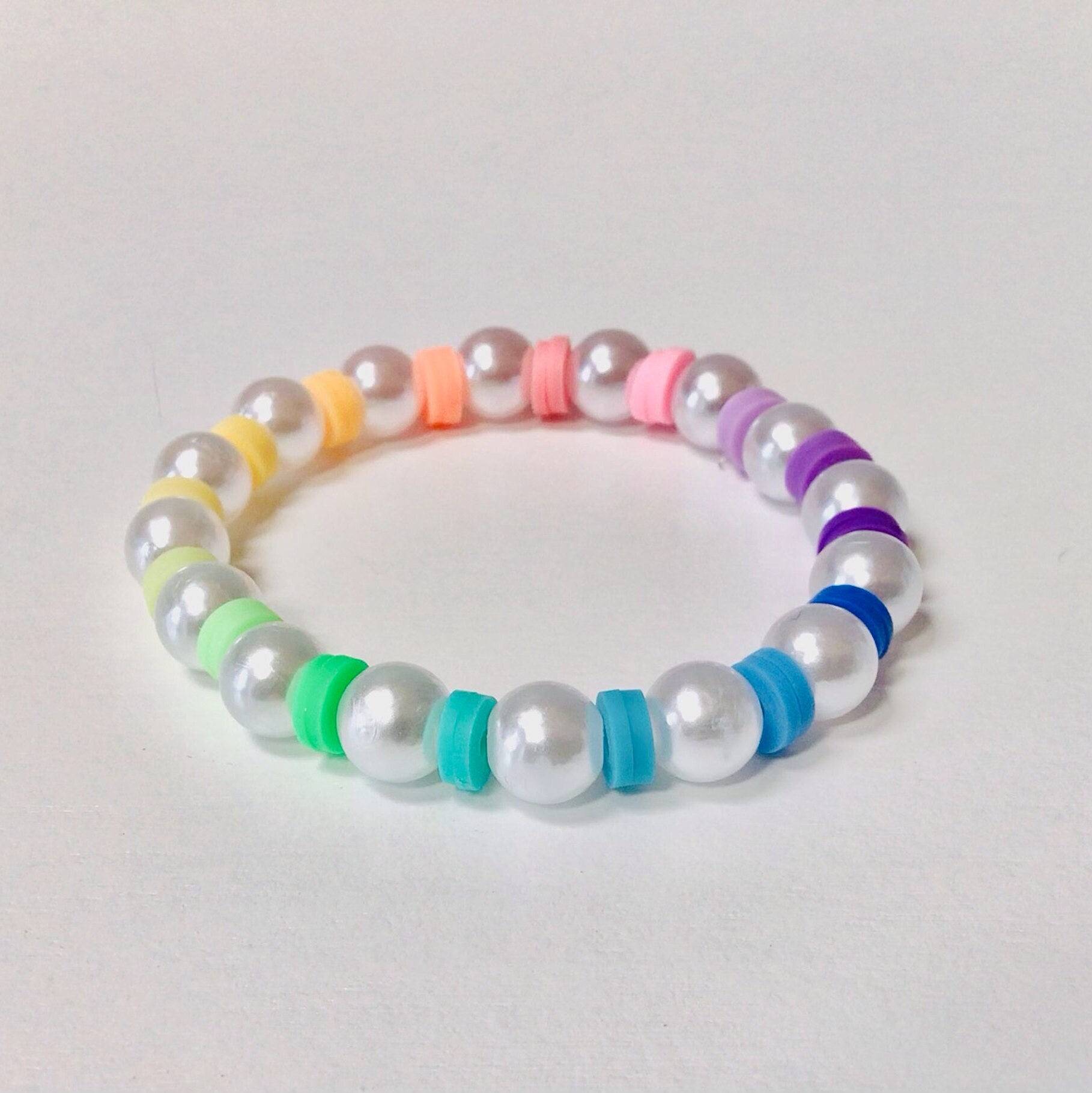 Rainbow Pearls Clay Bead Stretch Bracelet - Etsy