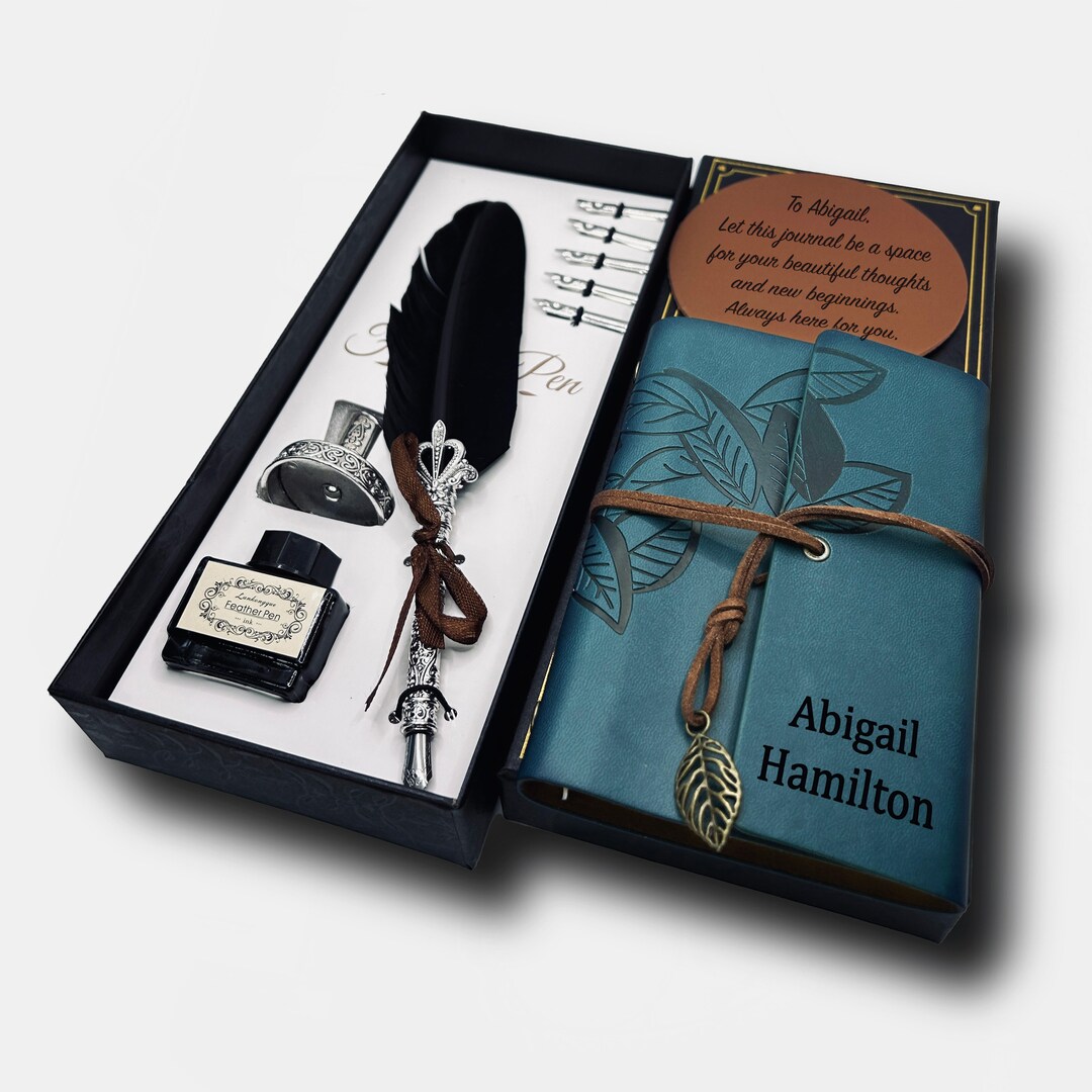 Personalized Calligraphy Set - Quill Pen, Ink, Journal - Engraved Gift ...