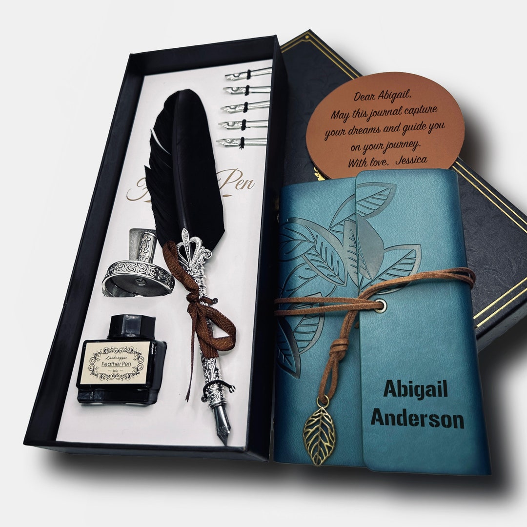 Personalized Calligraphy Set / Quill Pen, Custom Journal & Coaster ...