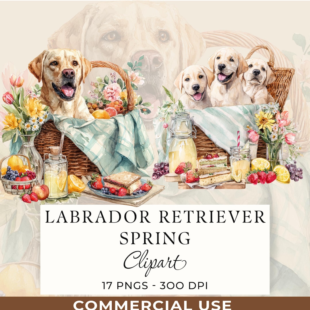 Labrador Retriever With Flowers Clipart, Floral Dog Breed Watercolor ...