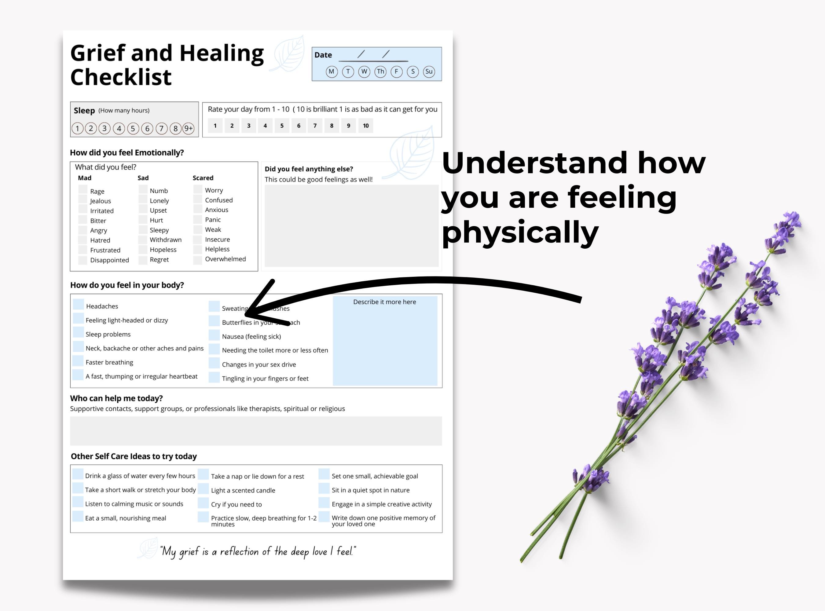 Grief Checklist, Grief Worksheet for Adults, Coping With Grieving and ...