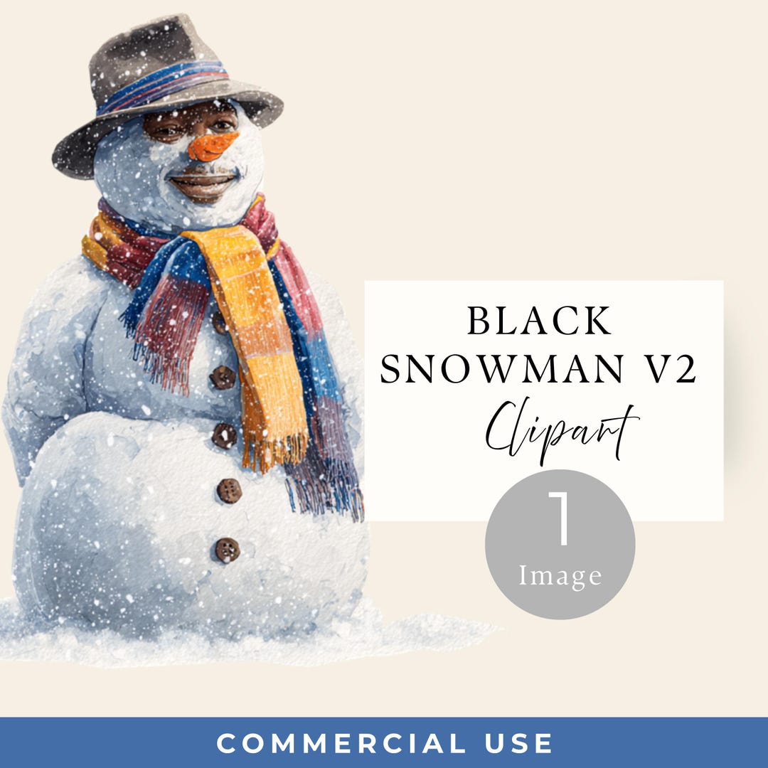 African American Snowman Clipart, Winter Holiday PNG, Commercial Use ...