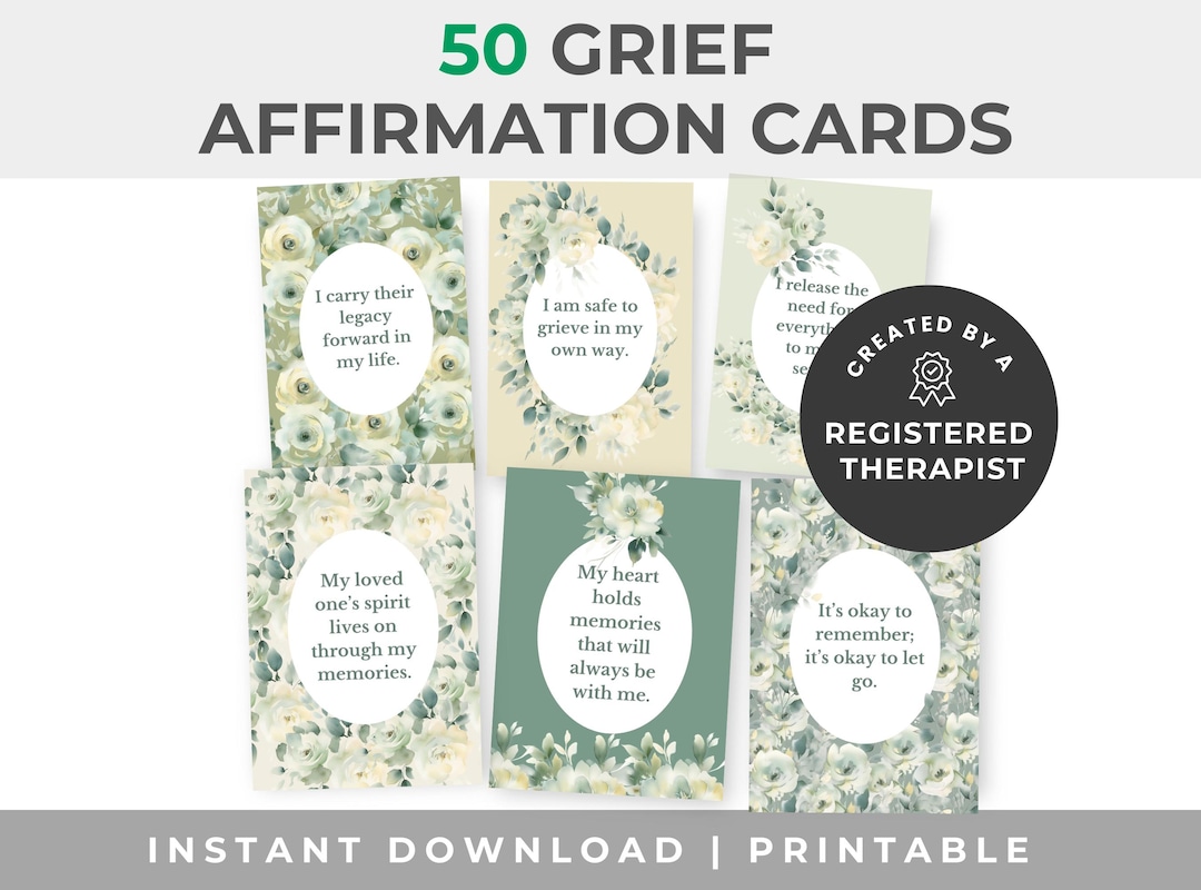 Grief Affirmation Cards for Grief, Bereavement Printable Cards, Green ...