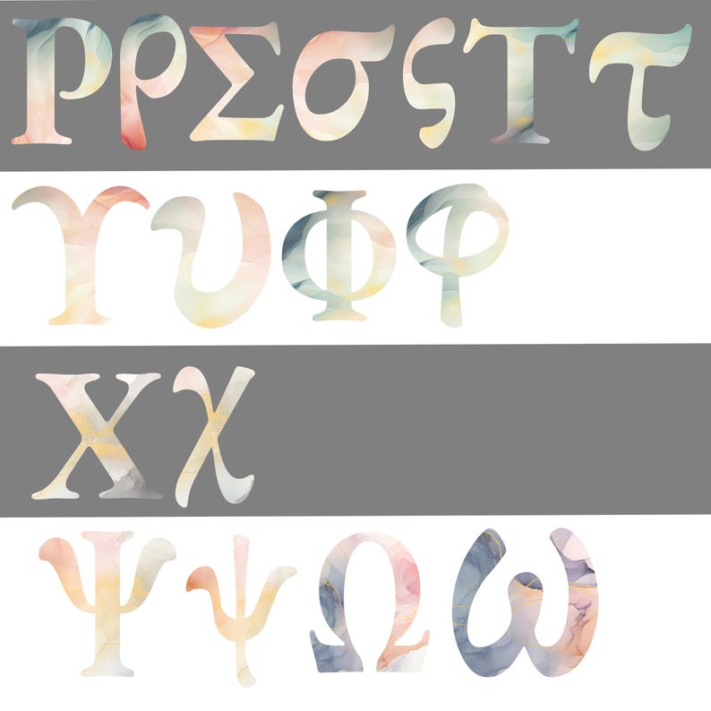 Greek Alphabet Clipart, 67 Rainbow Watercolor Letters, Numbers ...