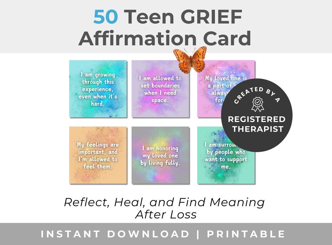Grief Affirmation Cards for Teens, Bereavement Printable Cards ...