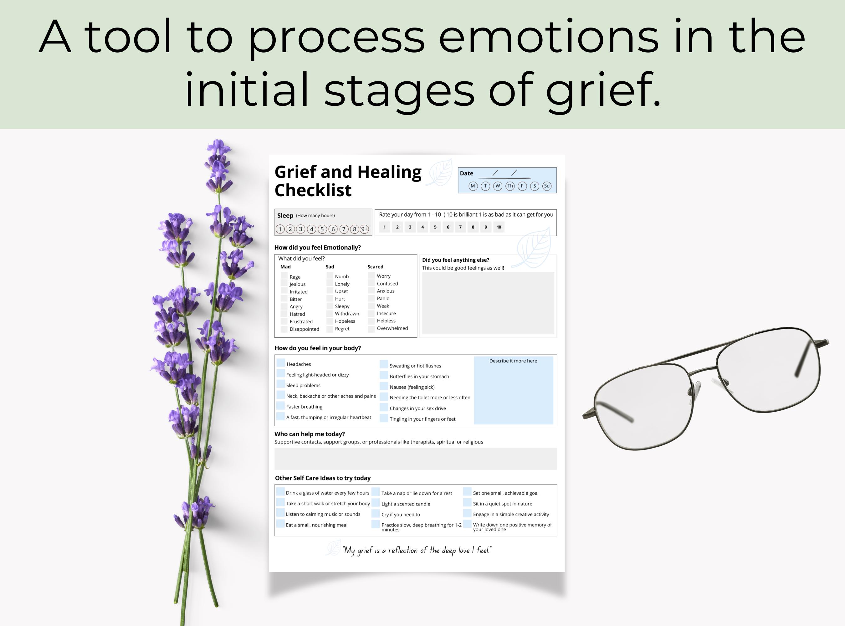 Grief Checklist, Grief Worksheet for Adults, Coping With Grieving and ...