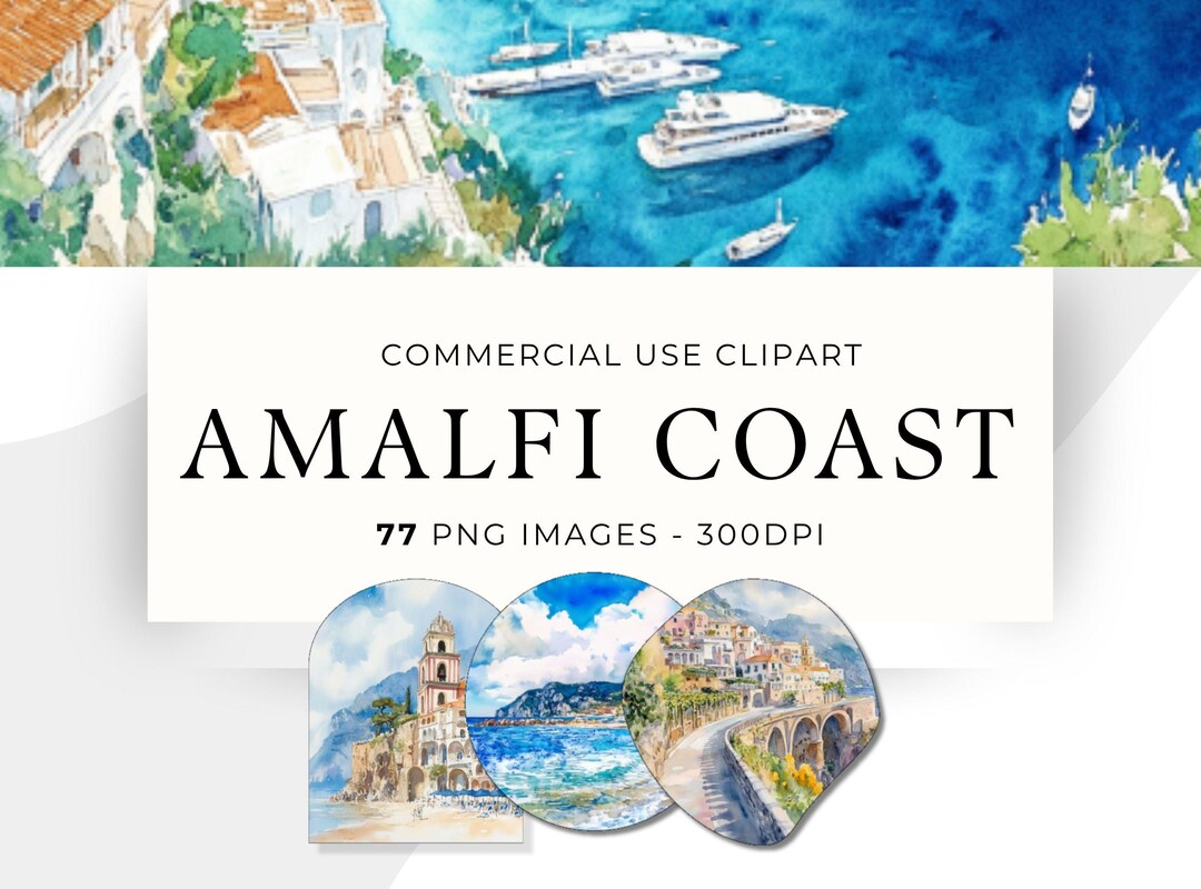 Amalfi Coast Watercolor, Italian Landscape Clipart, 77 Transparent PNG ...