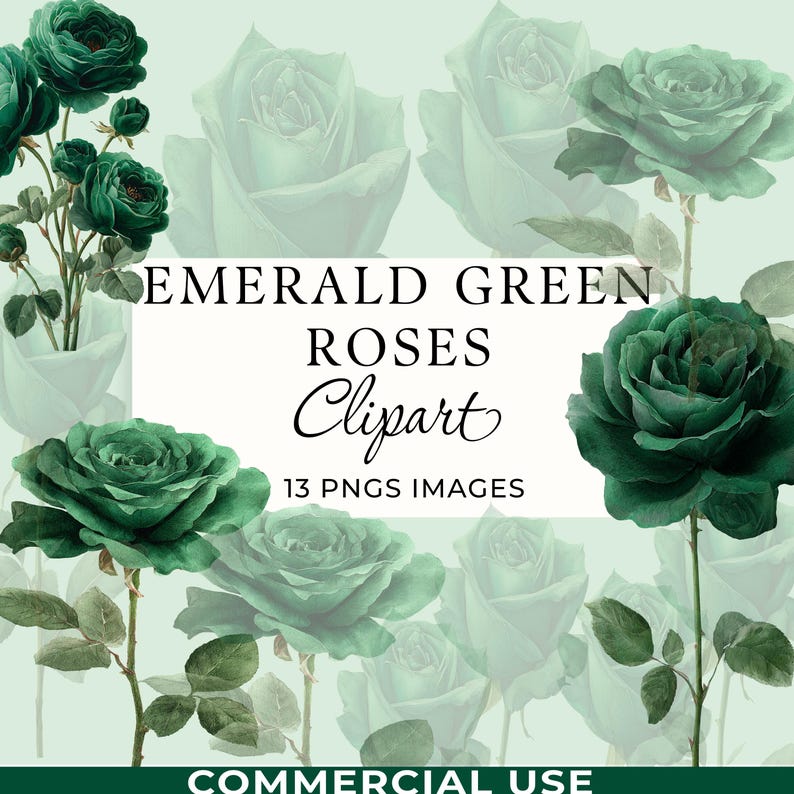 Emerald Green Rose Clipart, Watercolor Green Roses Png, Wedding Floral ...