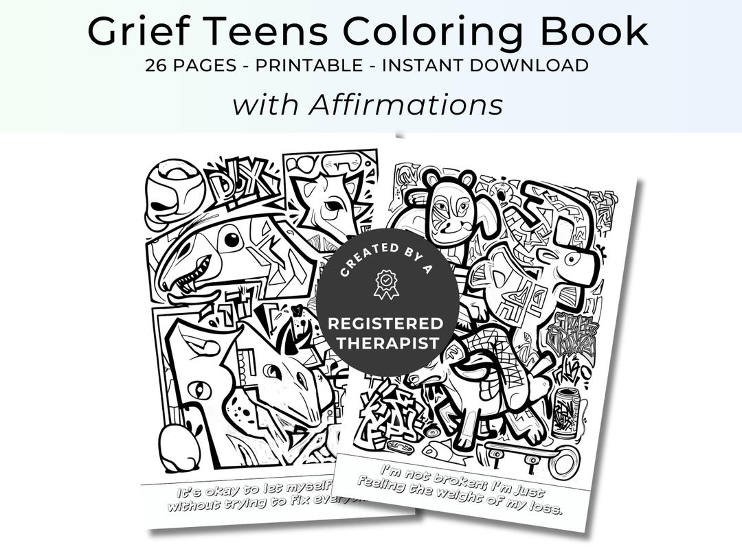 Grief Coloring Pages for Teens, Grafitti Coloring Book, Bereavement ...