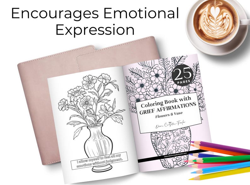 Grief Coloring Page, Bereavement Therapy Art, Flowers in Vase Coloring ...