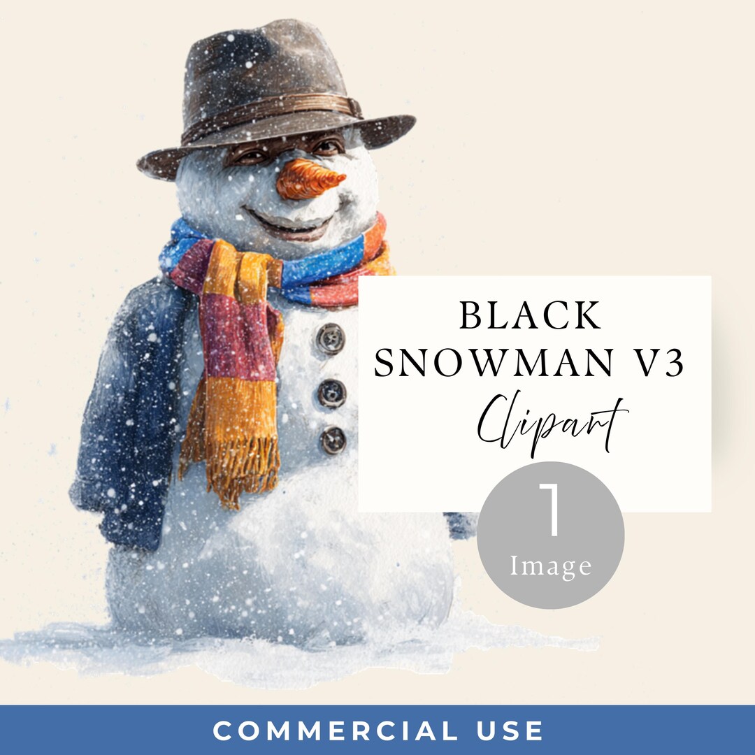 Black Snowman Clipart, African American Christmas Watercolor, Single ...
