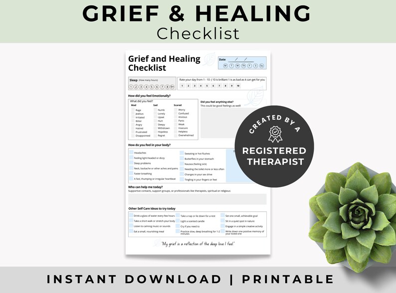 Grief Checklist, Grief Worksheet for Adults, Coping With Grieving and ...
