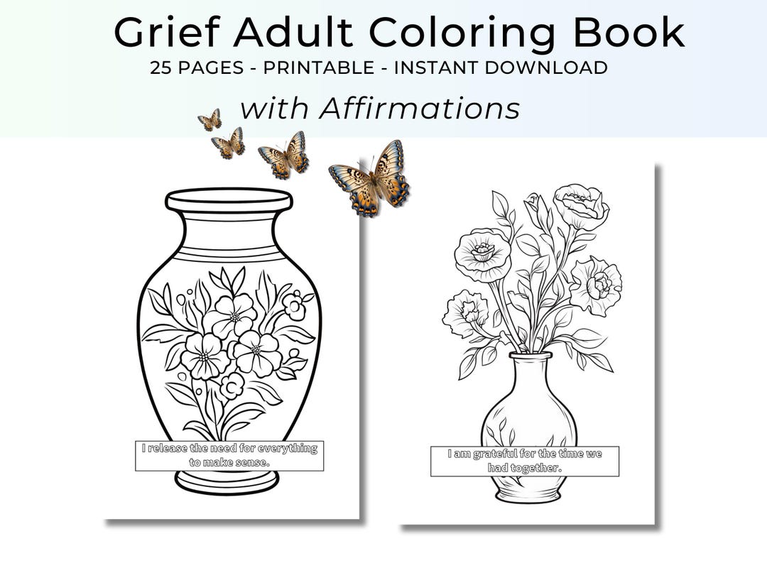 Grief Coloring Page, Bereavement Therapy Art, Flowers in Vase Coloring ...