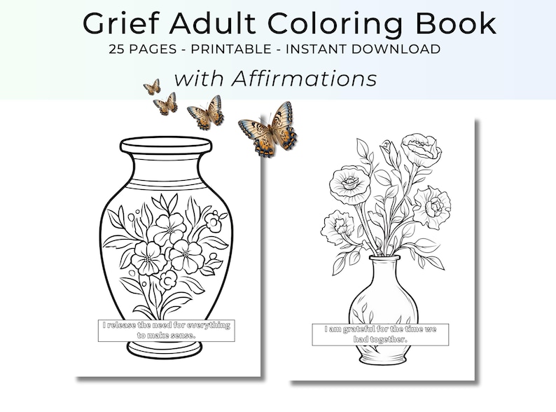 Grief Coloring Page, Bereavement Therapy Art, Flowers in Vase Coloring ...