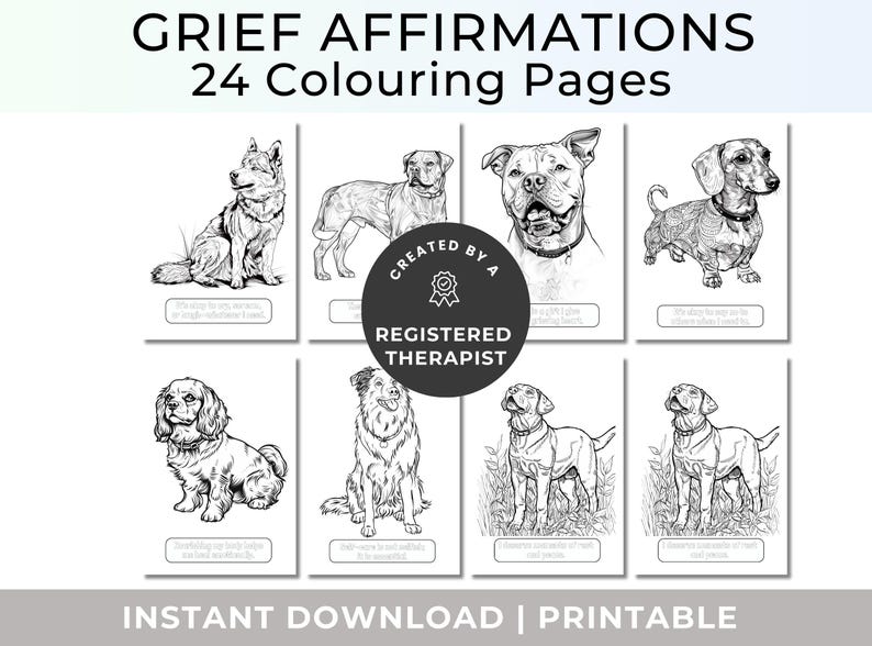 Grief Coloring Pages for Adults, Bereavement Colouring Book, Dogs ...