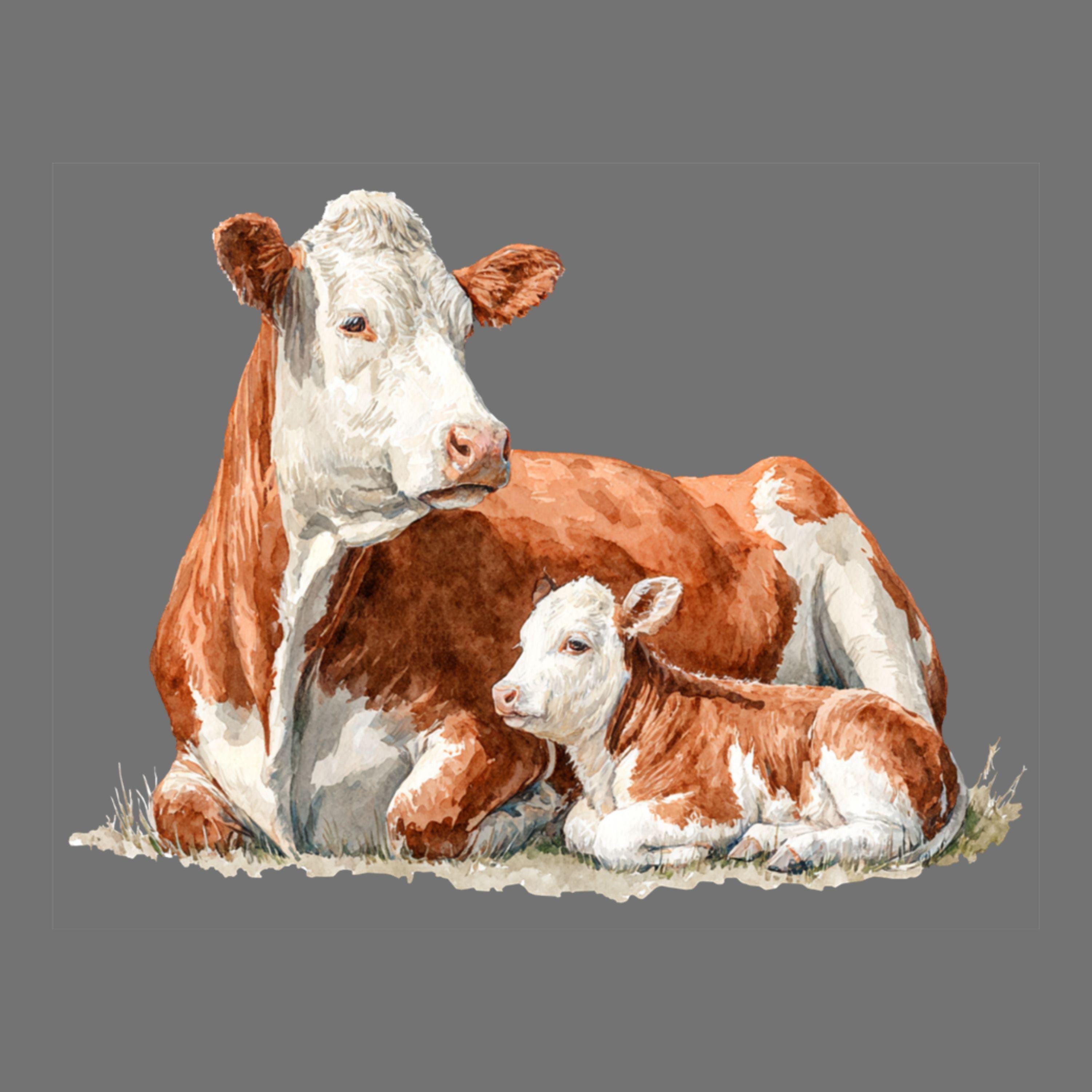 Hereford Cow Clip Art, Watercolor Hereford Cattle Clipart, Cow & Calf ...