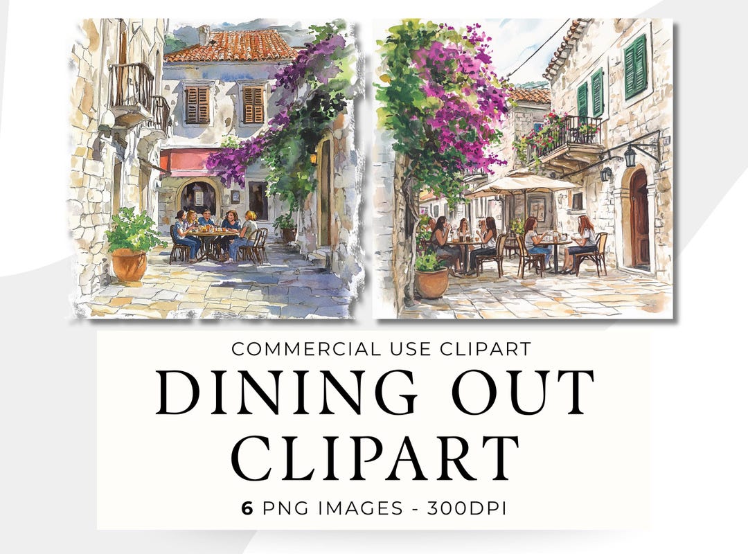 Dining Out Clipart, Eating Out Clip Art, Outdoor Cafe PNG, Watercolor ...